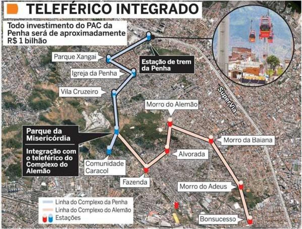 Teleférico do Alemão mapa - Mapa do teleférico do Alemão (Brésil)